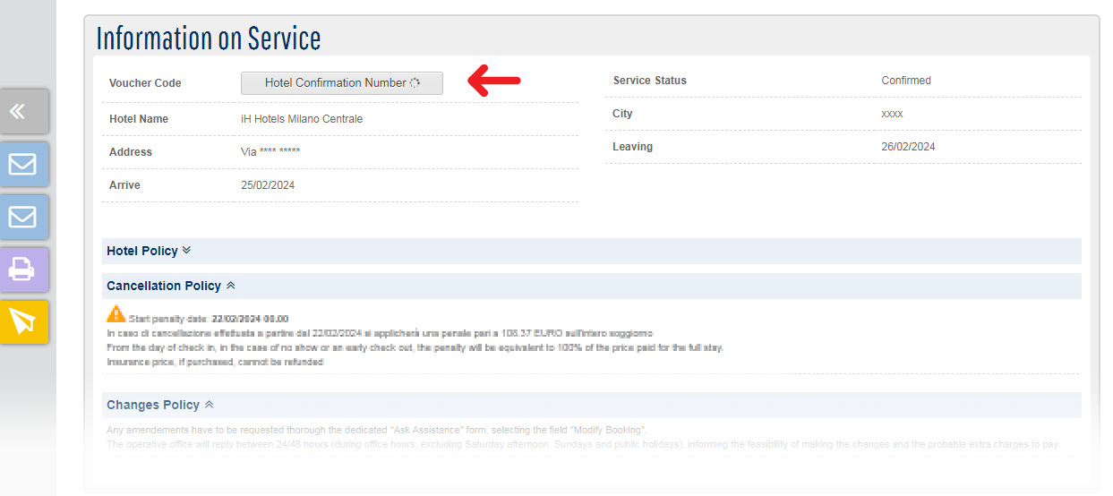 Where can I look for the hotel confirmation number? – EasyMarket S.p.A.
